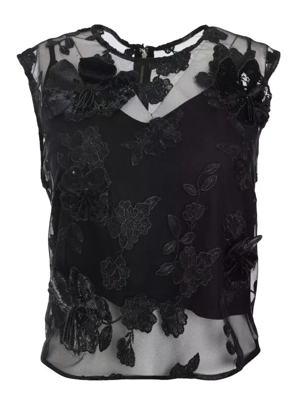 ROTATE BY BIRGER CHRISTENSEN Mesh Flower Top - Black