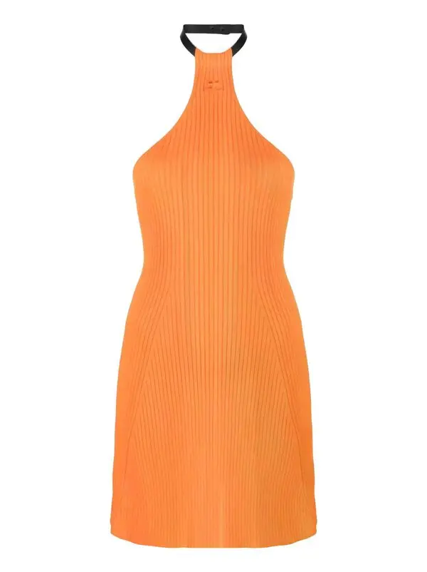 COURREGES Halterneck Ribbed-knit Mini Dress - Orange