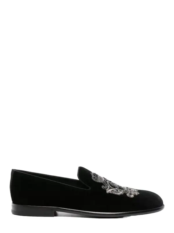 Dolce & Gabbana Coat-of-arms Embroidered Slippers - Black
