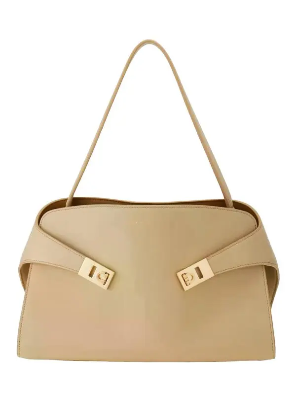 FERRAGAMO Medium Hug Leather Shoulder Bag - Neutrals