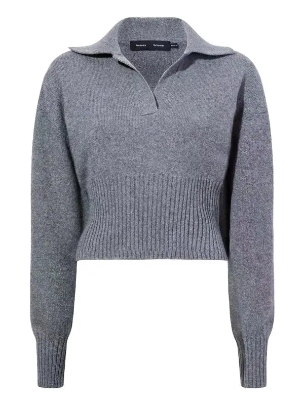 Proenza Schouler Jeanne Split-neck Ribbed-knit Jumper - Grey