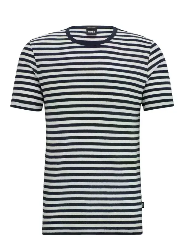 BOSS Striped Cotton-linen T-shirt - Blue