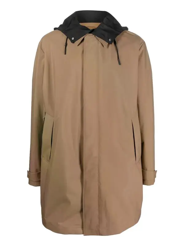 Zegna Long-sleeve Hooded Raincoat - Brown