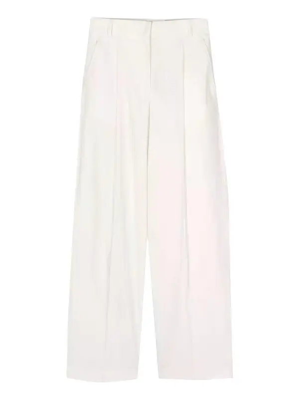 Officine Générale Pleated Poplin Straight Trousers - Neutrals