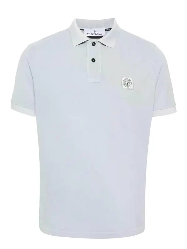 Stone Island Compass-appliqué Cotton Polo Shirt - Grey