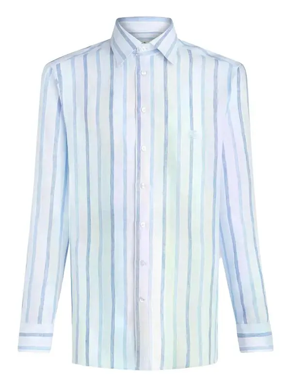 Etro Pegaso-embroidered Striped Shirt - Blue