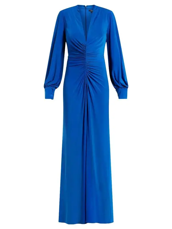 Badgley Mischka Ruched V-neck Floor-length Gown - Blue