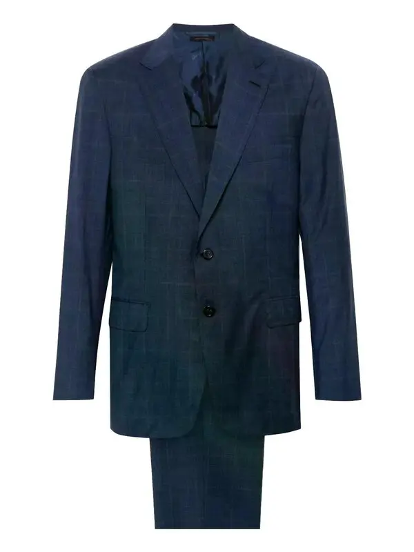 Brioni Checked Single-breasted Suit - Blue