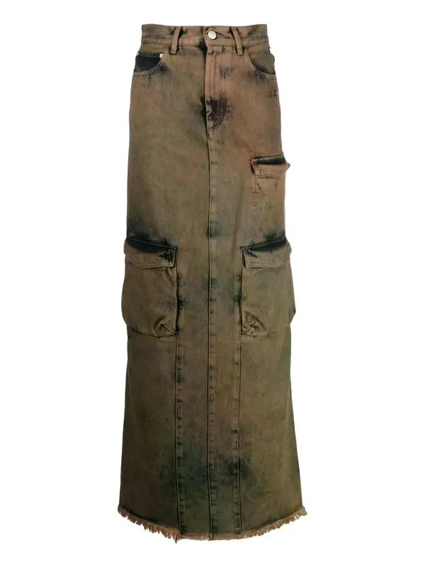 Gcds Maxi Denim Cargo Skirt - Brown