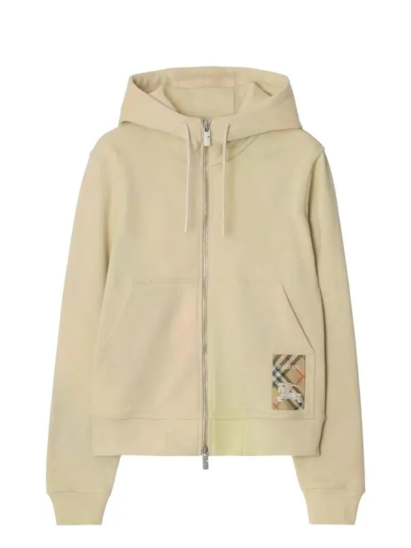 Burberry Check Label Zip Up Hoodie - Neutrals