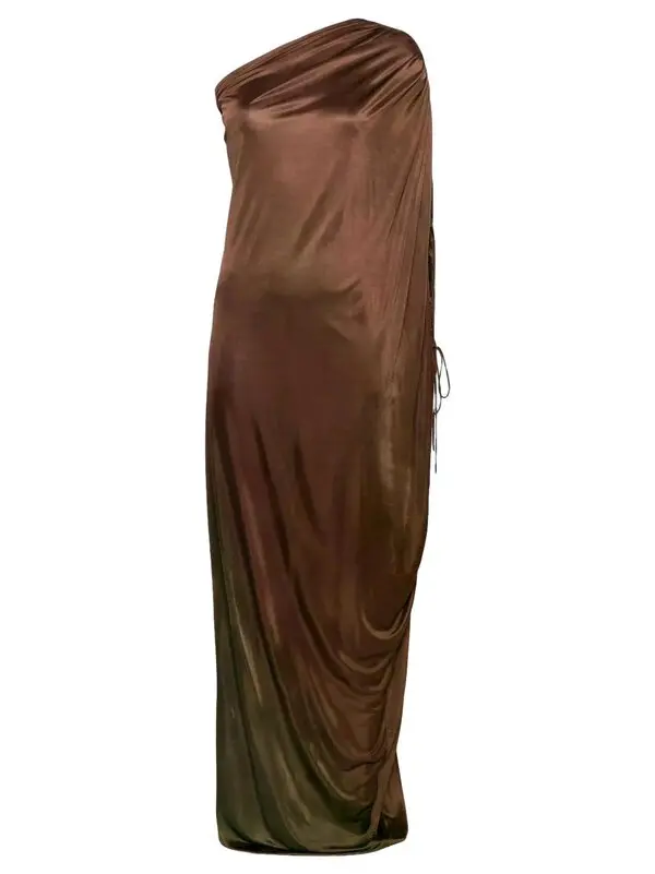 Atlein Single-sleeve Draped Dress - Brown