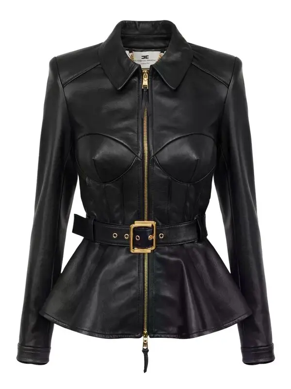 Elisabetta Franchi Peplum Leather Jacket - Black
