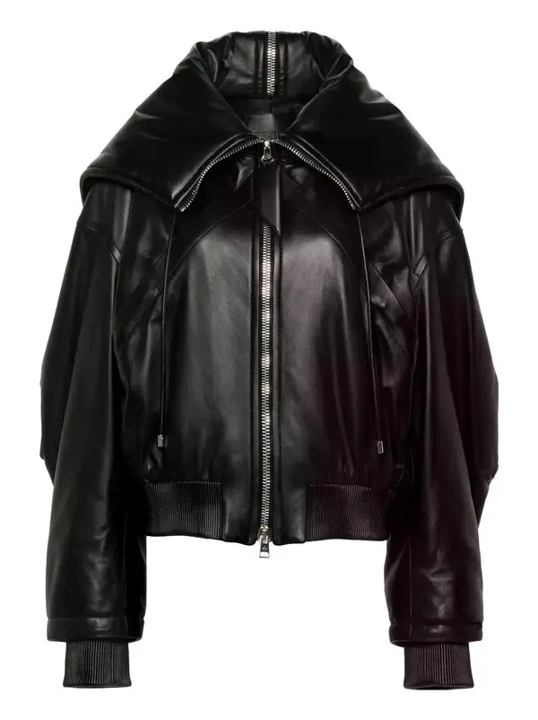 Attico Padded Leather Bomber Jacket - Black