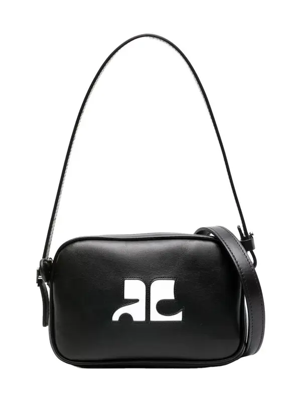COURREGES Logo-appliqué Leather Shoulder Bag - Black