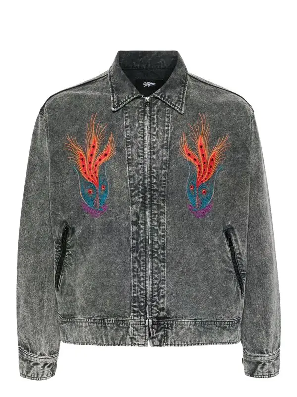 MYNE Embroidered Peacock Canvas Jacket - Grey