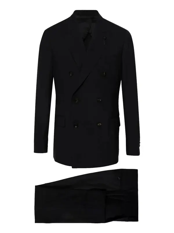 LARDINI Double-breasted Wool Suit - Blue