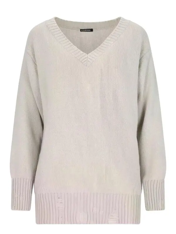 CANESSA Distressed Cashmere Sweater - Grey