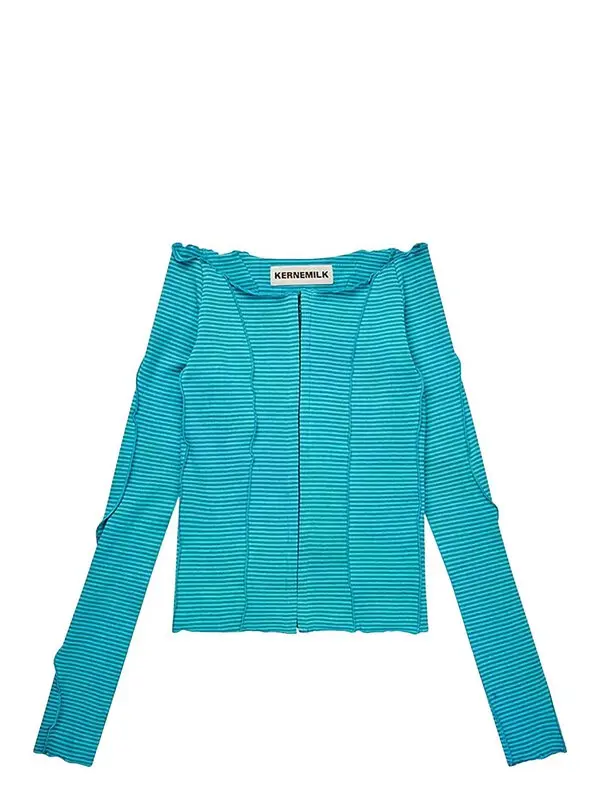 KERNE.MILK Striped Off-shoulder Cardigan - Blue
