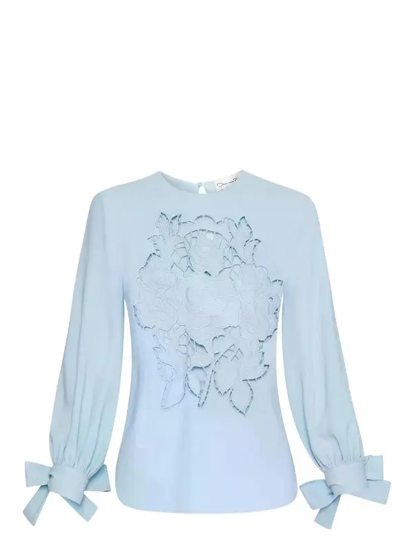 Oscar De La Renta English Rose Cut-out Georgette Blouse - Blue
