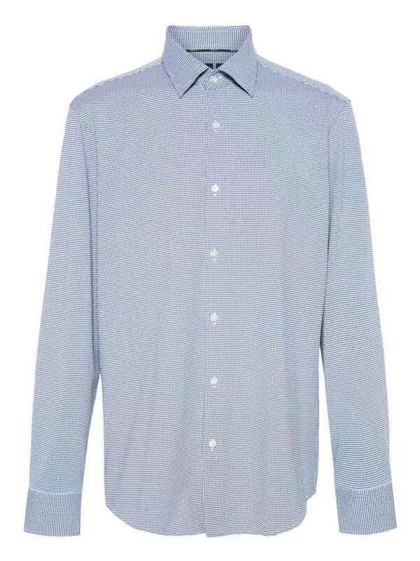 BOSS Gingham-check Long-sleeve Shirt - Blue