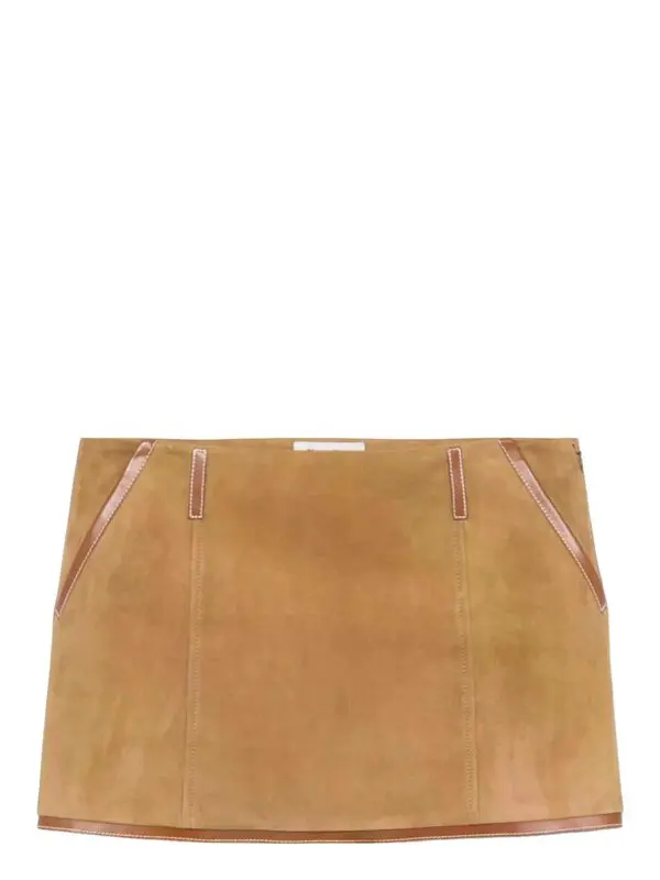 Miu Miu Suede Skirt With Leather Trim - Brown