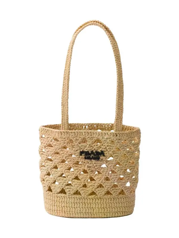 Prada Logo-embroidered Crochet Shoulder Bag - Neutrals