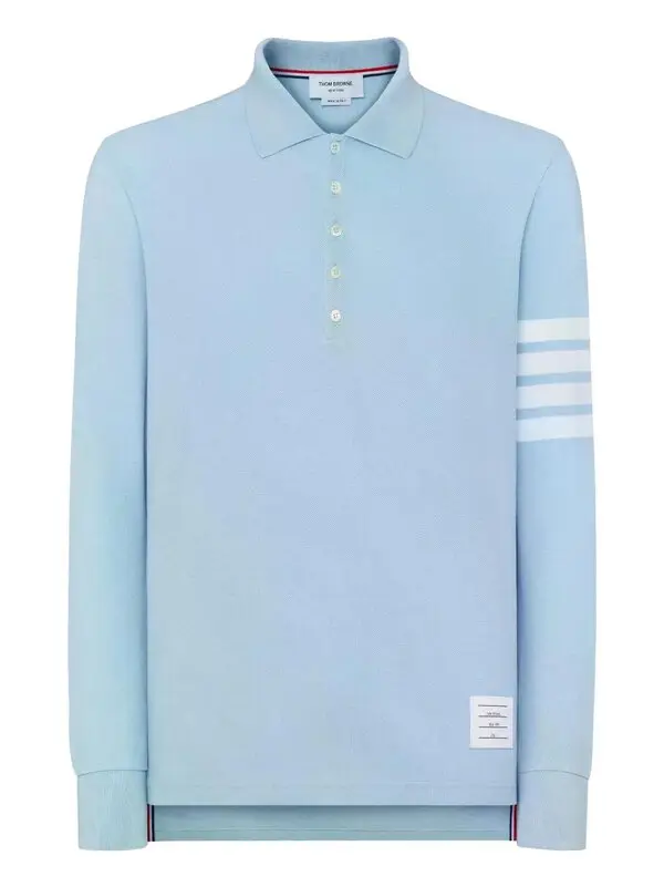 Thom Browne Three-stripe Long-sleeved Polo Shirt - Blue
