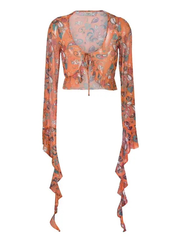 AMIR SLAMA Graphic-print Mesh Blouse - Orange