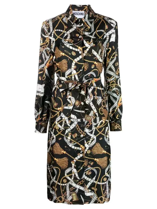 Moschino Graphic-print Silk Midi Dress - Black