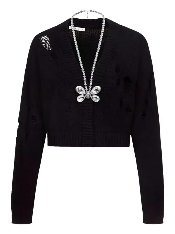 AREA Butterfly-embellished Organic Cotton-blend Cardigan - Black