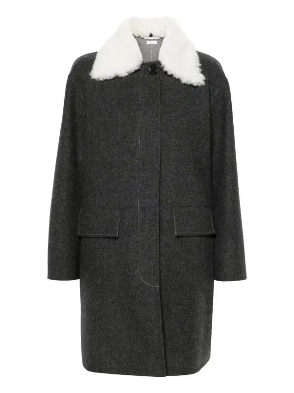 Thom Browne Wool-felt Coat With Detachable Shearling Collar - Grey