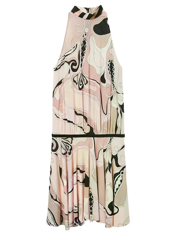 Emilio Pucci Orchidee-print Halterneck Dress - Neutrals