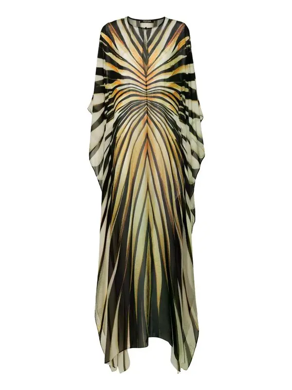 Roberto Cavalli Printed Silk Kaftan Dress - Black