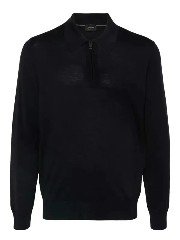Brioni Zip-fastening Wool Polo Shirt - Blue