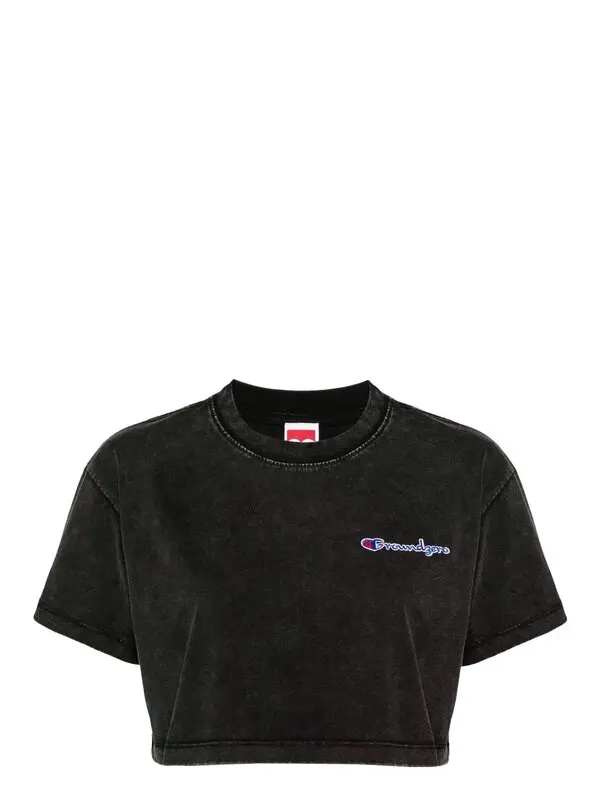 GROUND ZERO Logo-patch Cropped T-shirt - Black