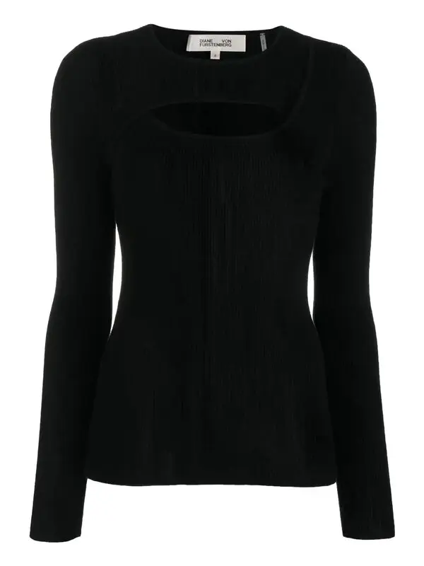 Diane Von Furstenberg Cut-out Long-sleeve Top - Black