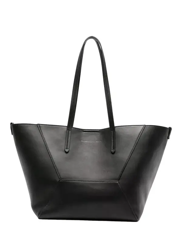 Brunello Cucinelli Logo-debossed Leather Tote Bag - Black