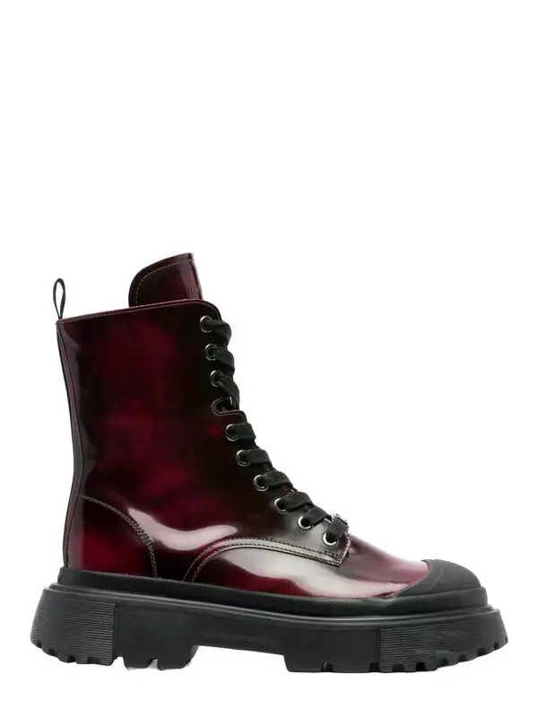 Hogan Lace-up Combat Boots - Red