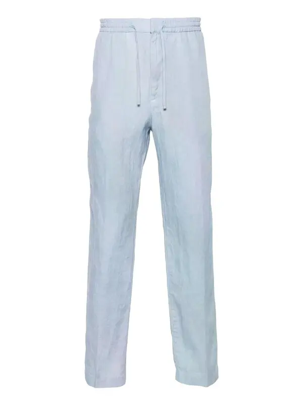 Canali Mid-rise Tapered Linen Trousers - Blue