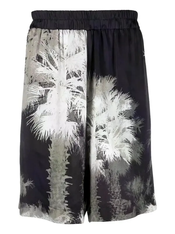 LANEUS Palm Tree Print Shorts - Black