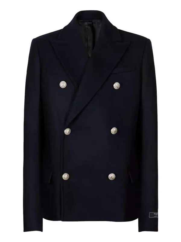 Balmain Double-breasted Felted Coat - Blue