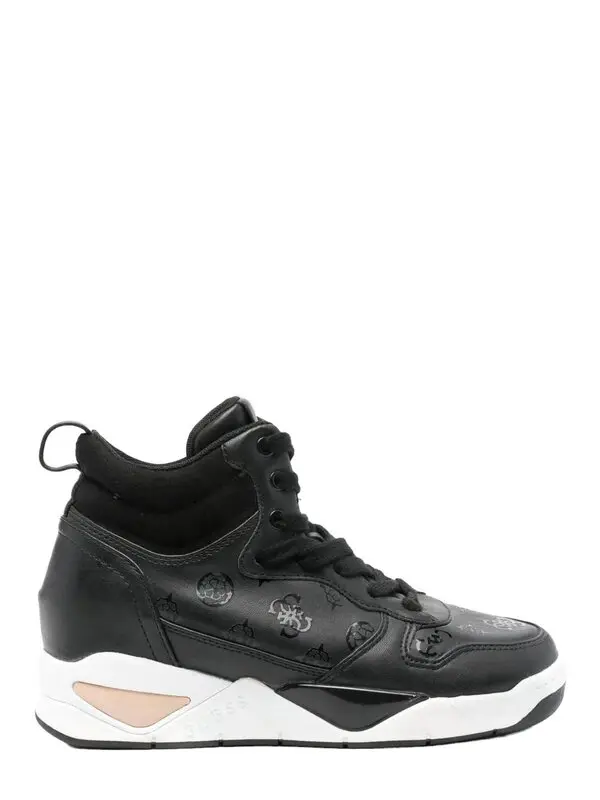 Guess Logo-print Faux Leather Sneakers - Black