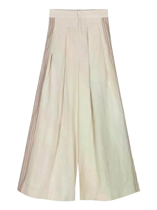 Biyan Stripe-appliqué Palazzo Trousers - Neutrals