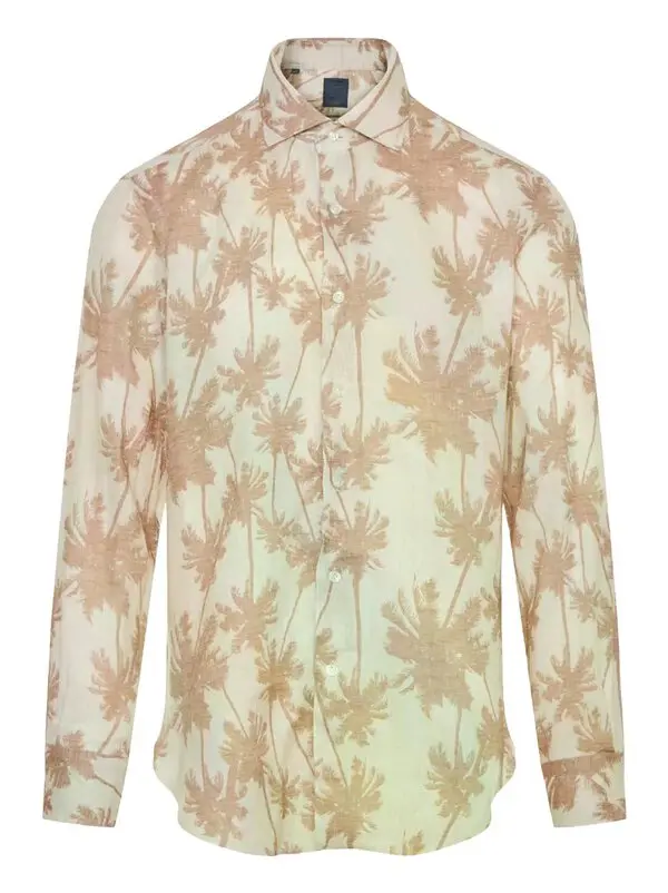 BARBA NAPOLI Palm-tree Print Linen Shirt - Neutrals