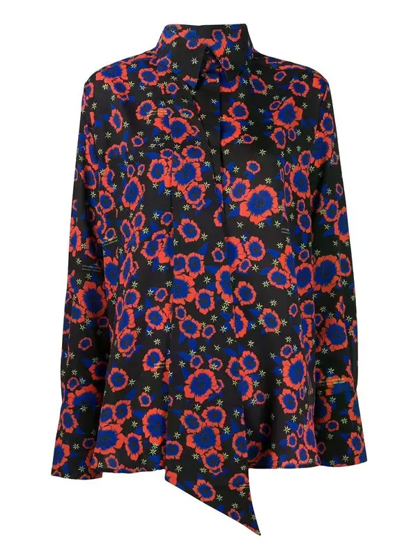 Rokh Floral-print Tie-insert Shirt - Black