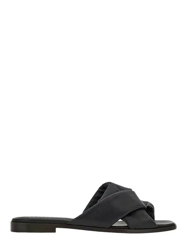 FERRAGAMO Knot-detail Leather Slides - Black