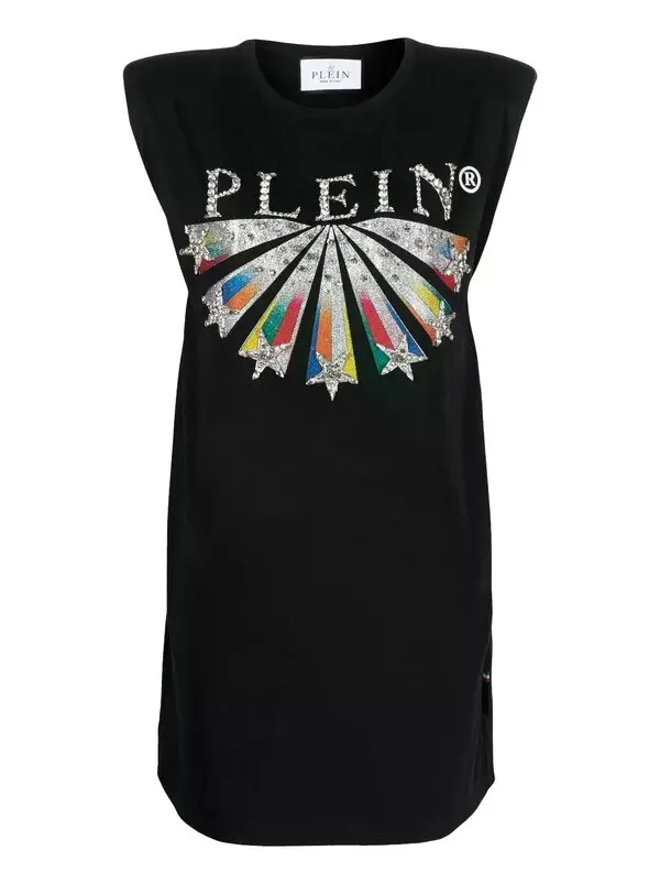 Philipp Plein Embellished Logo-print T-shirt Dress - Black