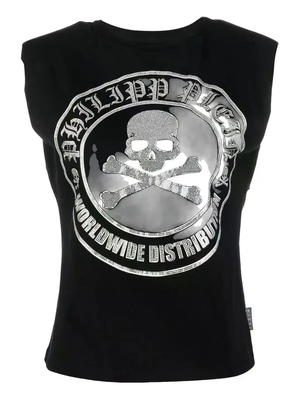 Philipp Plein Embellished-logo Sleeveless T-shirt - Black