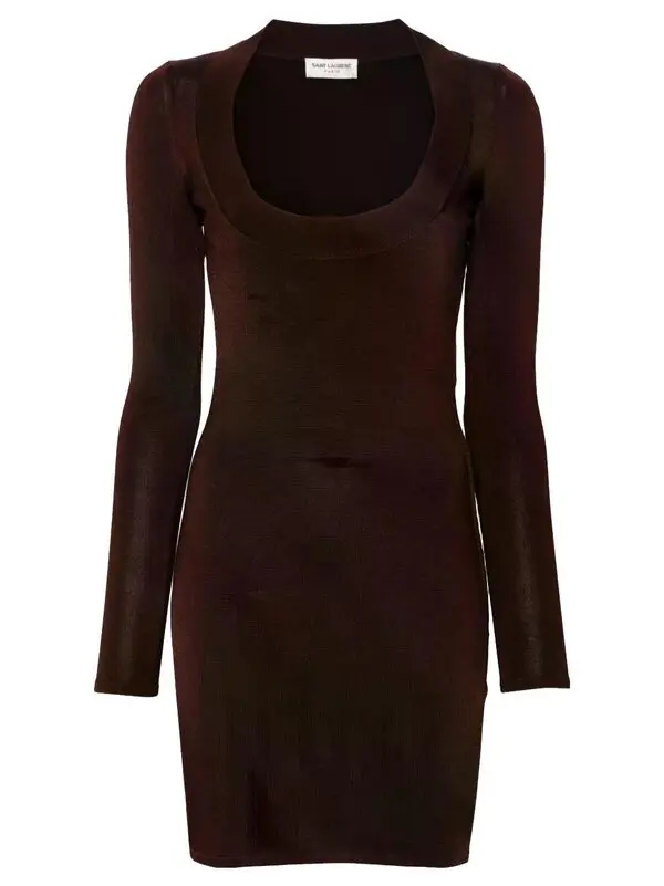 Saint Laurent Décolleté Mini Dress - Brown