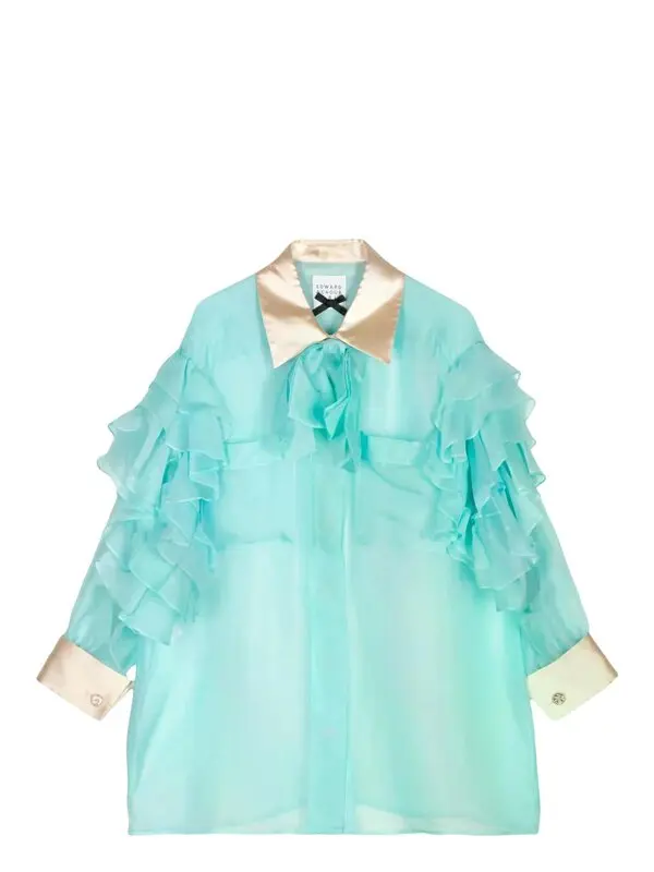 EDWARD ACHOUR PARIS Ruffled Silk Shirt - Blue
